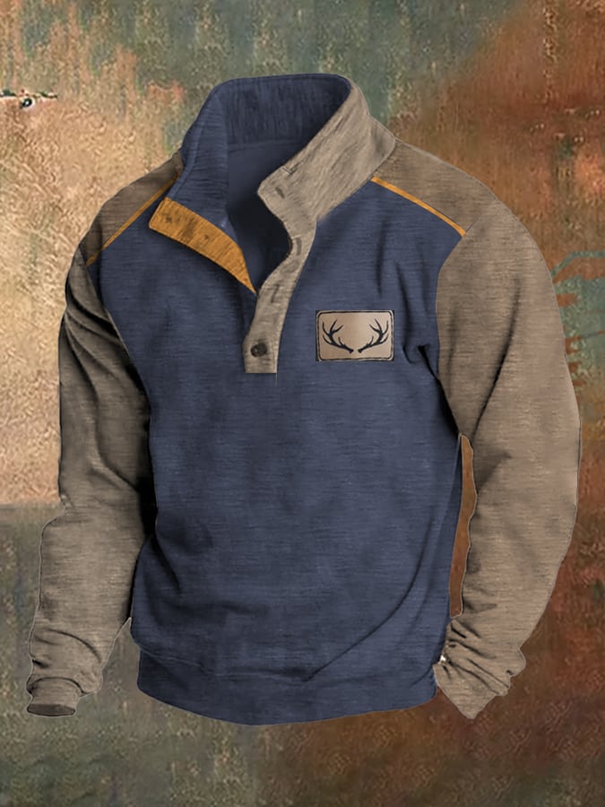 Men's Fleece Vintage Western Antler Hunting Enthusiast Stand Collar ...