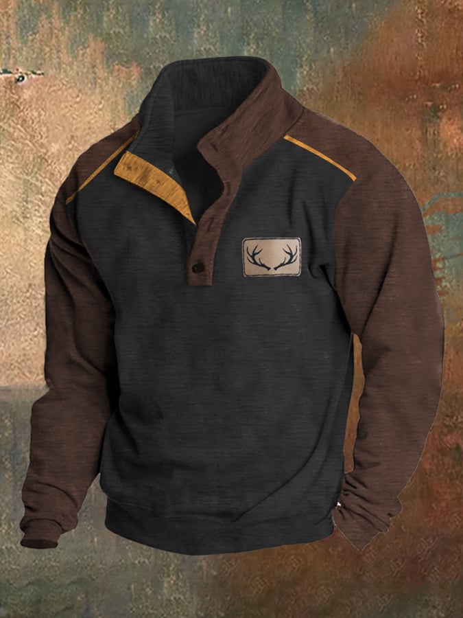 Men's Fleece Vintage Western Antler Hunting Enthusiast Stand Collar ...